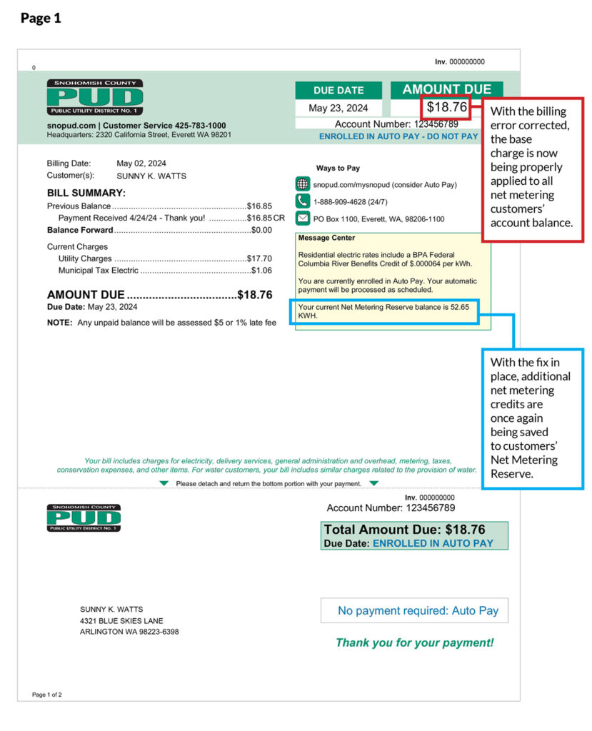 Net Metering Bill Update - Snohomish County PUD